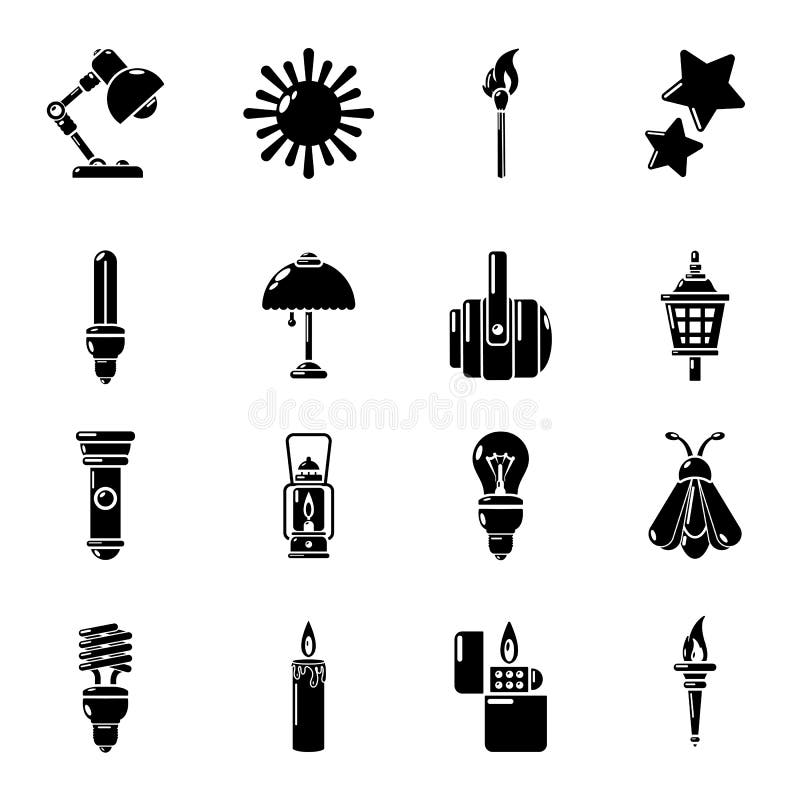Light Source Icons Set, Simple Style Stock Vector - Illustration of ...