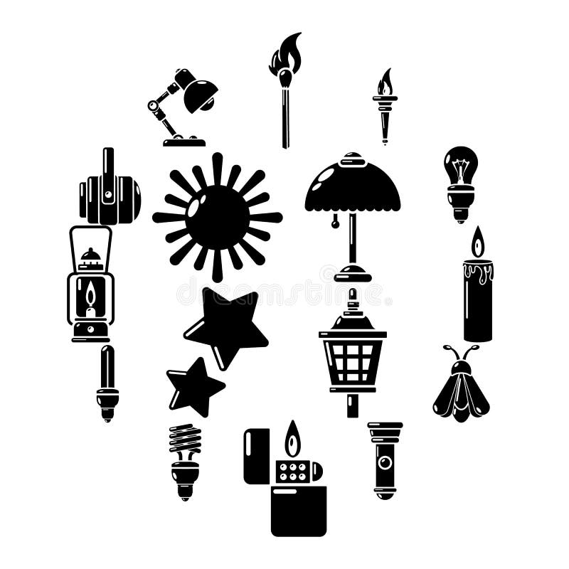 Light Source Icons Set Simple Style Stock Vector Illustration Of
