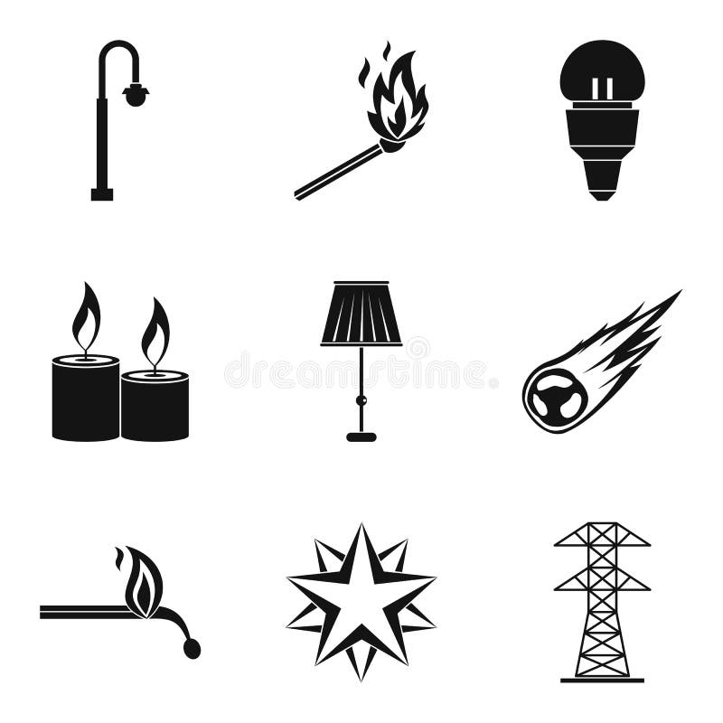 Light Source Symbols Icons Set in Flat Style Stock Vector ...