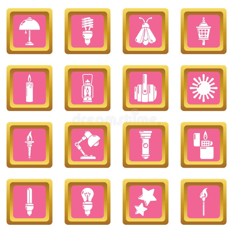 Light Source Icons Set Pink Square Vector Stock Vector - Illustration ...