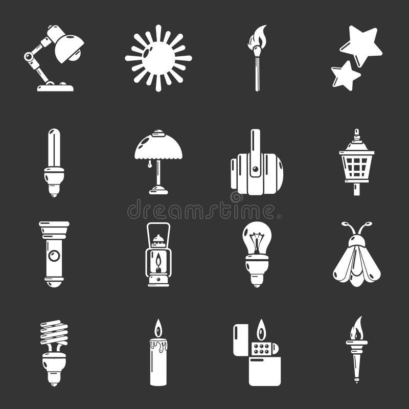 Light Source Icons Set Grey Stock Illustration - Illustration of retro ...