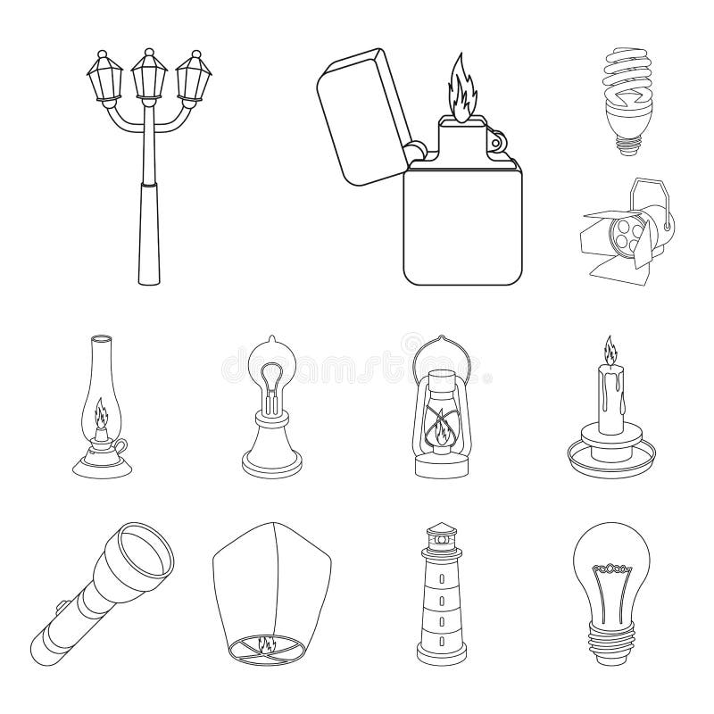 Light Source Outline Icons in Set Collection for Design. Light and ...