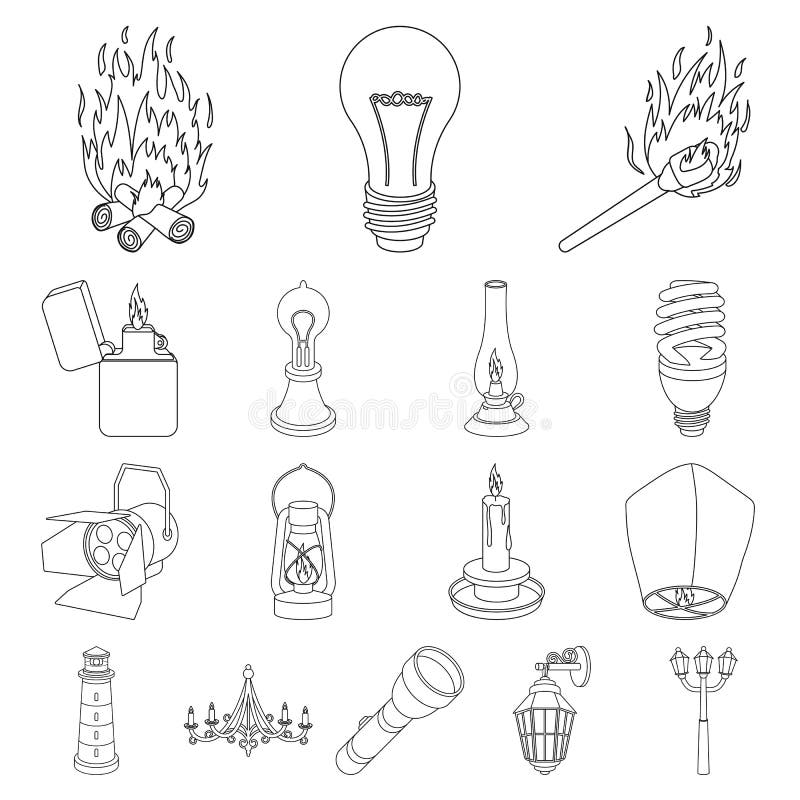 Light Source Outline Icons in Set Collection for Design. Light and ...