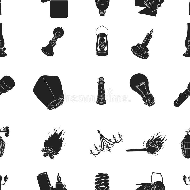 Light Source Pattern Icons in Black Style. Big Collection of Light ...
