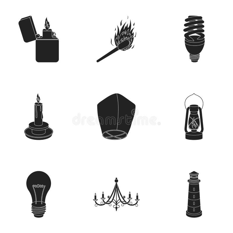 Light Source Set Icons in Black Style. Big Collection of Light Source ...