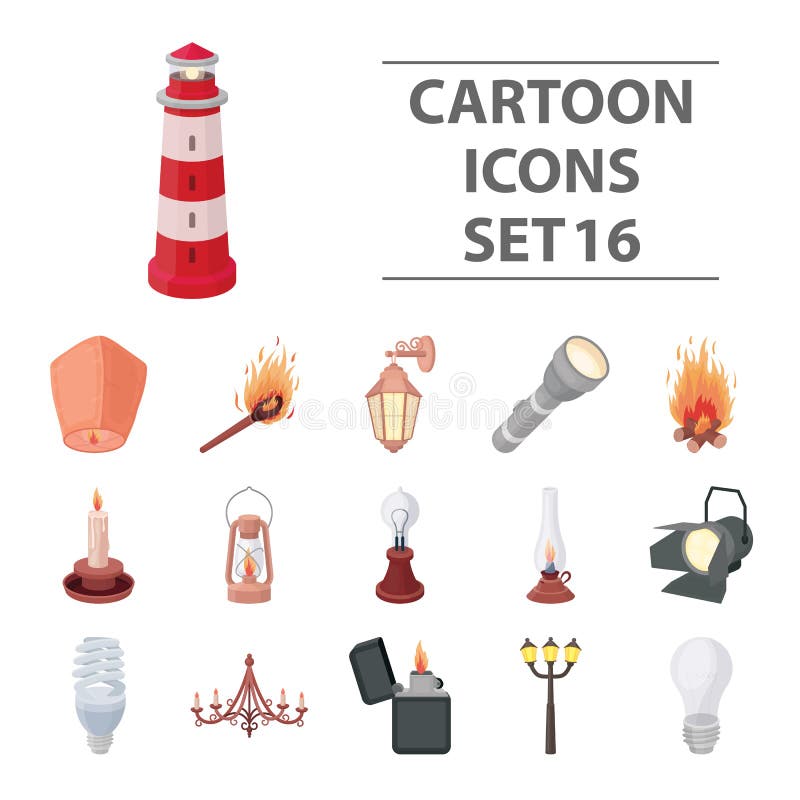 Light Source Set Icons in Cartoon Style. Big Collection Light Source ...
