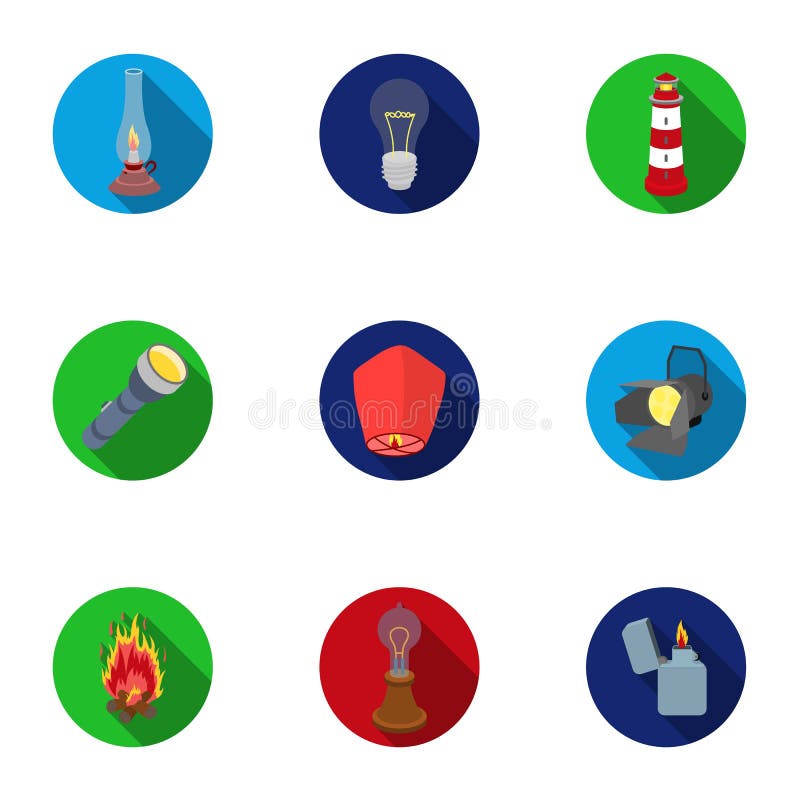 Light Source Set Icons in Flat Style. Big Collection of Light Source ...