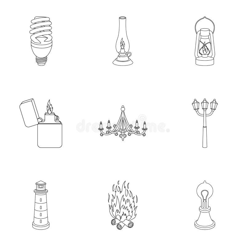 Light Source Set Icons in Outline Style. Big Collection of Light Source ...