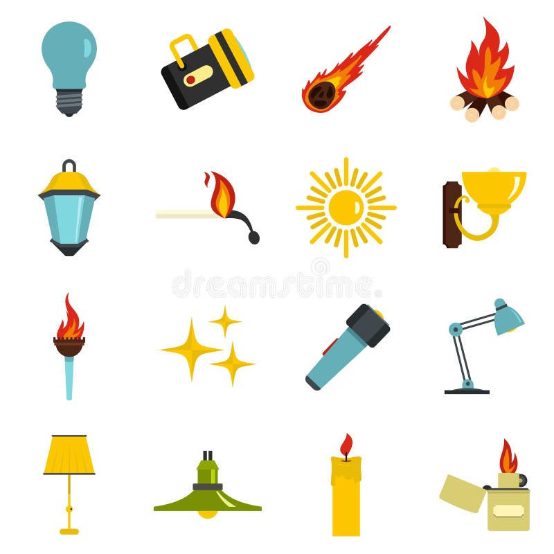 Light Source Symbols Icons Set in Flat Style Stock Vector ...