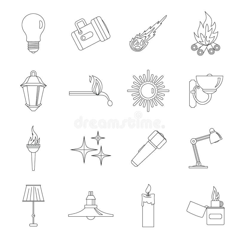 Light Source Symbols Icons Set, Outline Style Stock Vector ...