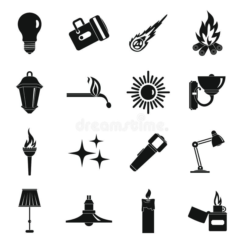 Light Source Symbols Icons Set, Simple Style Stock Vector ...