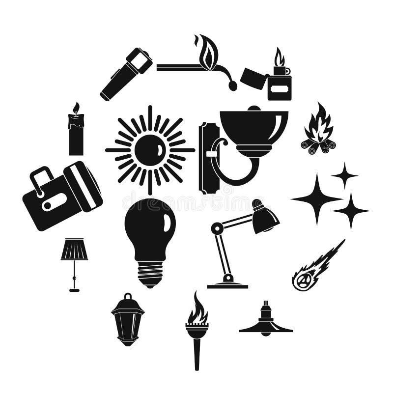 Light Source Symbols Icons Set, Simple Style Stock Vector ...