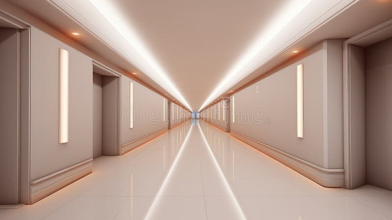 Clean Corridor Leading To Closed Doors. Digital Illustration of School ...
