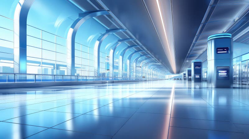 Clean Corridor Leading To Closed Doors. Digital Illustration of School ...