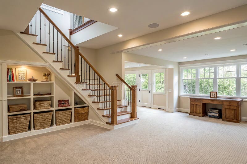 Light Spacious Basement Area with Staircase Stock Illustration ...