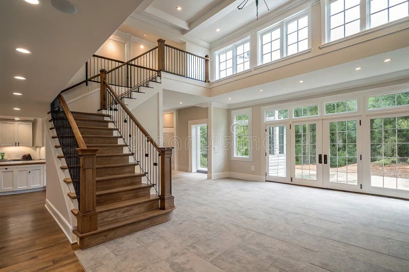 Light Spacious Basement Area with Staircase Stock Illustration ...
