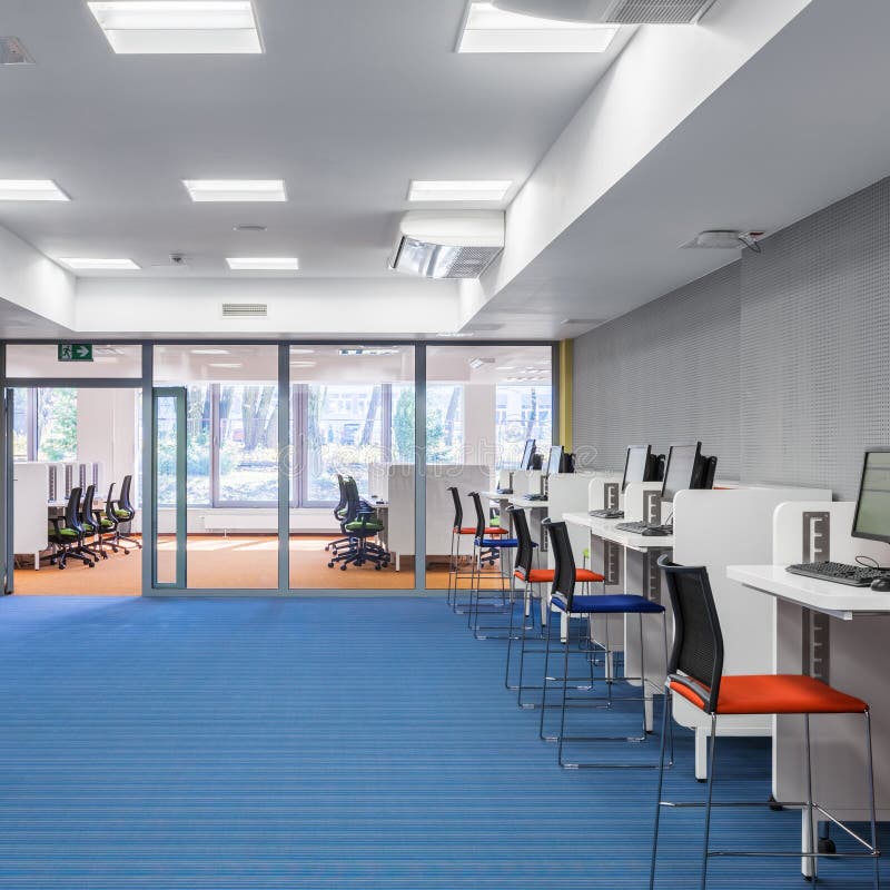 University Interior with Computer Area Stock Photo - Image of flooring ...