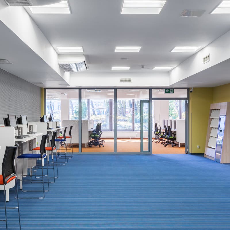 University Interior with Computer Area Stock Photo - Image of design ...