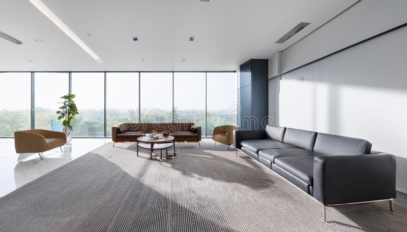 Light Spacious Waiting Area with Couches and Coffee Table in Modern ...