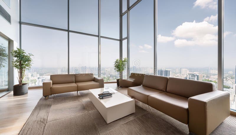 Light Spacious Waiting Area with Couches and Coffee Table in Modern ...