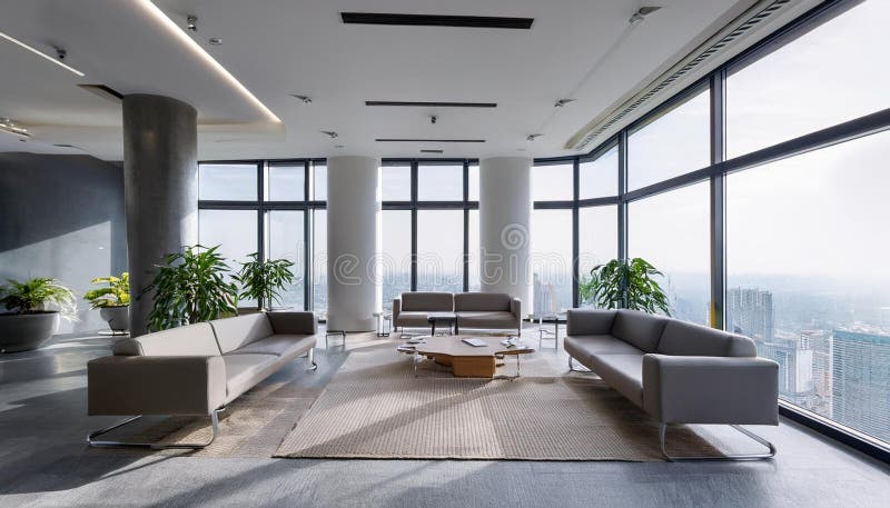 Light Spacious Waiting Area with Couches and Coffee Table in Modern ...