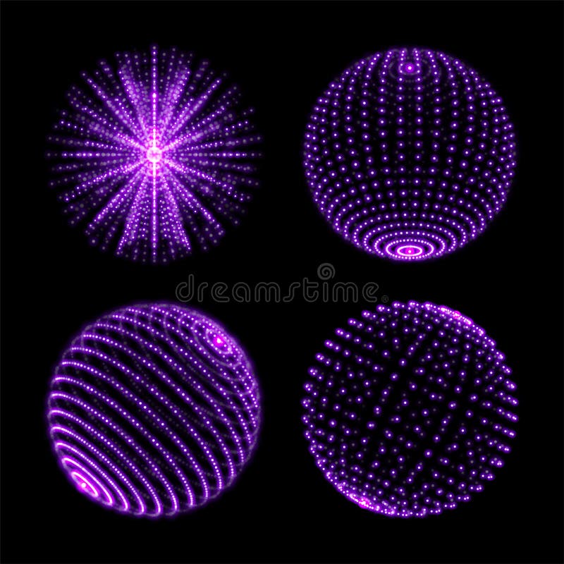 Light Sphere Ball with Dot Connection. Vector Neon Light Globes with ...