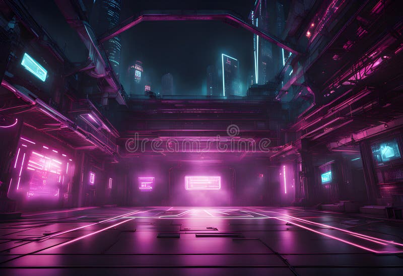 Light Stage Cyberpunk Look at Night Stock Illustration - Illustration ...