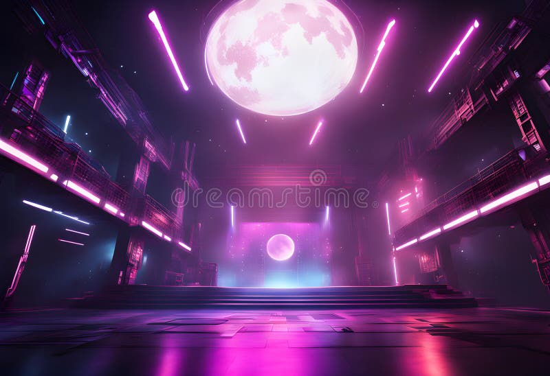 Light Stage Cyberpunk Look at Night Stock Illustration - Illustration ...
