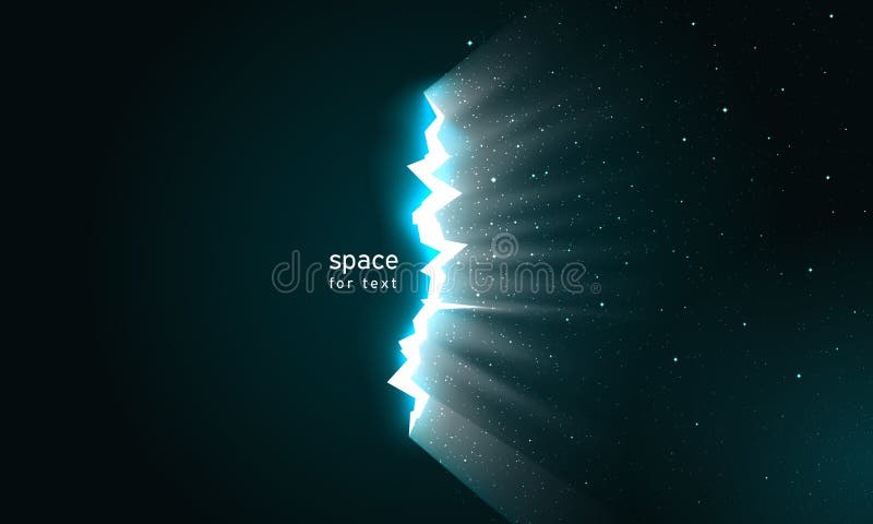 Light and Stars in Space from Cracks in Surface. Dark Broken Wall Glow ...