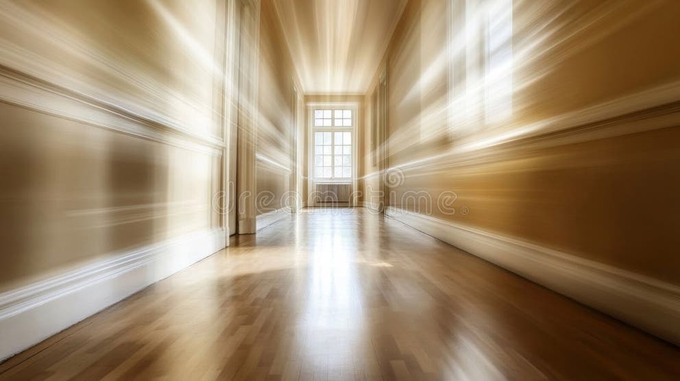 Light Streaks in a Long Hallway with a Window Stock Illustration ...