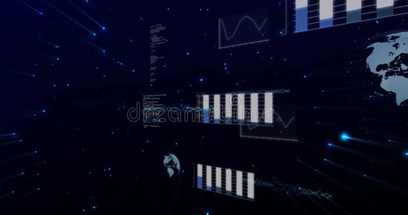 Light Streaks Shooting Past Viewer, Data Panels Fading Bar Chart ...