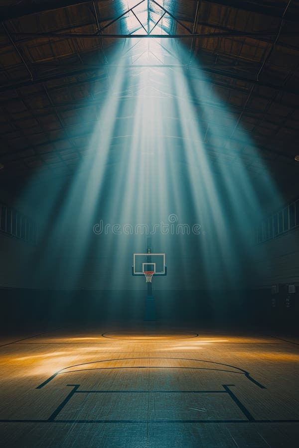 Light Streaming into an Empty Basketball Court Creating a Dramatic ...