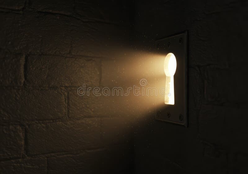 Light Streaming through Keyhole in Dark Brick Wall Stock Illustration ...