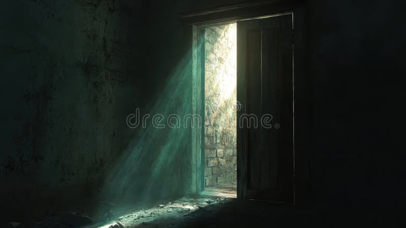 Light Streaming through Open Door in Dark Room Stock Illustration ...
