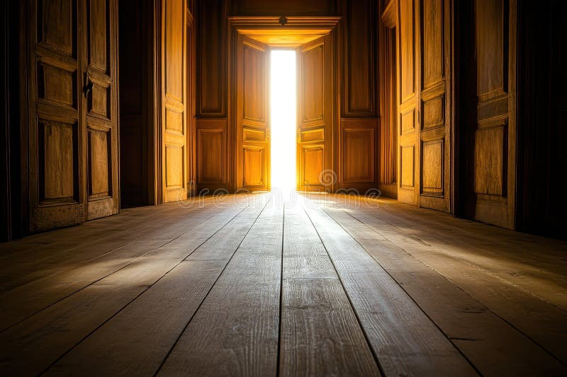 Light Streaming Open Wooden Doors Serene Interior Space Stock Photos ...
