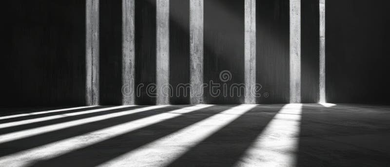 Light Streams through Concrete Slats in an Abstract Room Design Stock ...