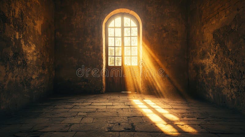 Light Streams through Open Window in Dark Room Stock Illustration ...