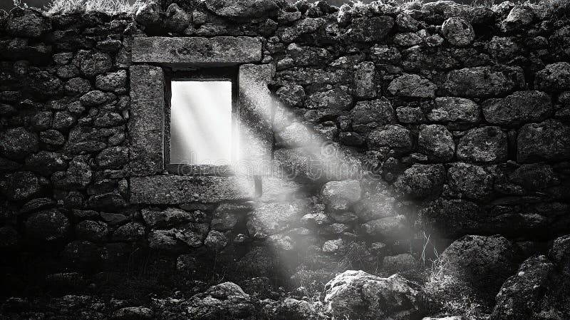 Light Streams through Ruined Stone Wall Window Stock Photo - Image of ...