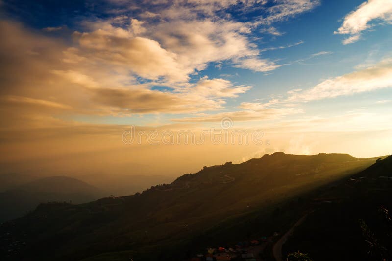 Light from the Sun through the Mountain. Stock Image - Image of ...