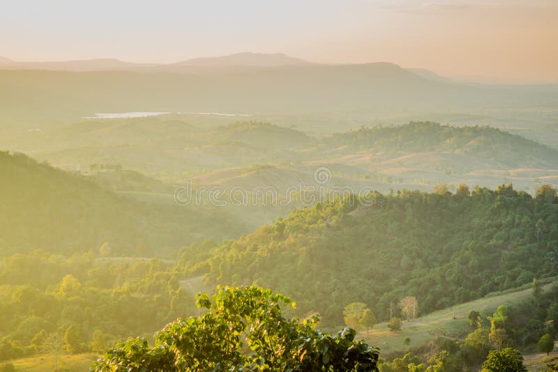 Light of Sunset with Mountains Background. Stock Image - Image of ...