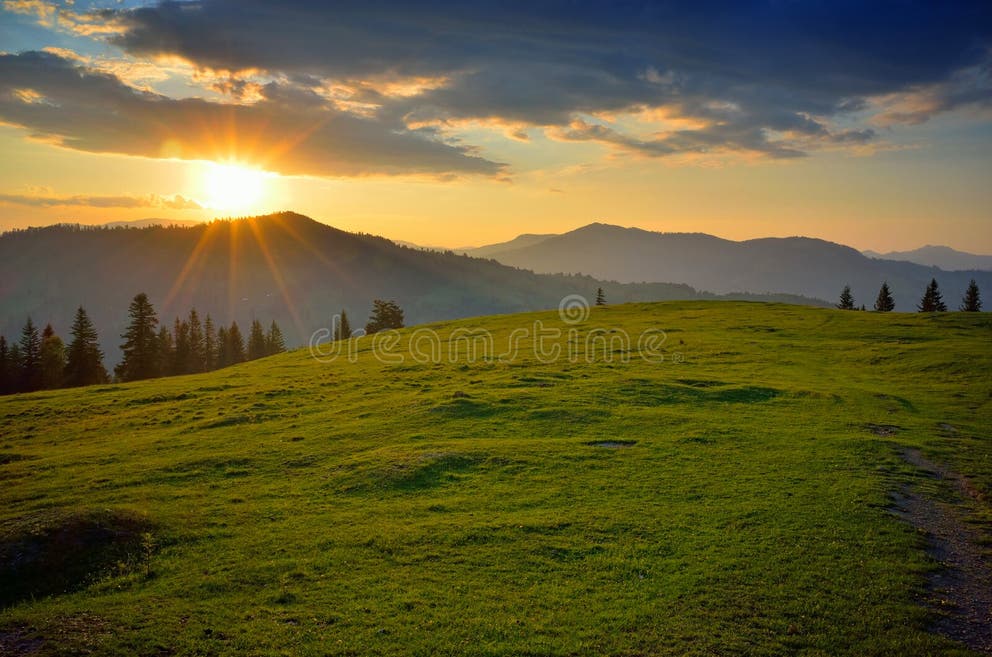 Light of the Sunset Over Grassland Stock Photo - Image of sunset ...