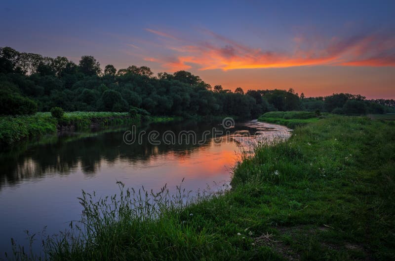 Light of Sunset Over the River Stock Image - Image of colors, bright ...