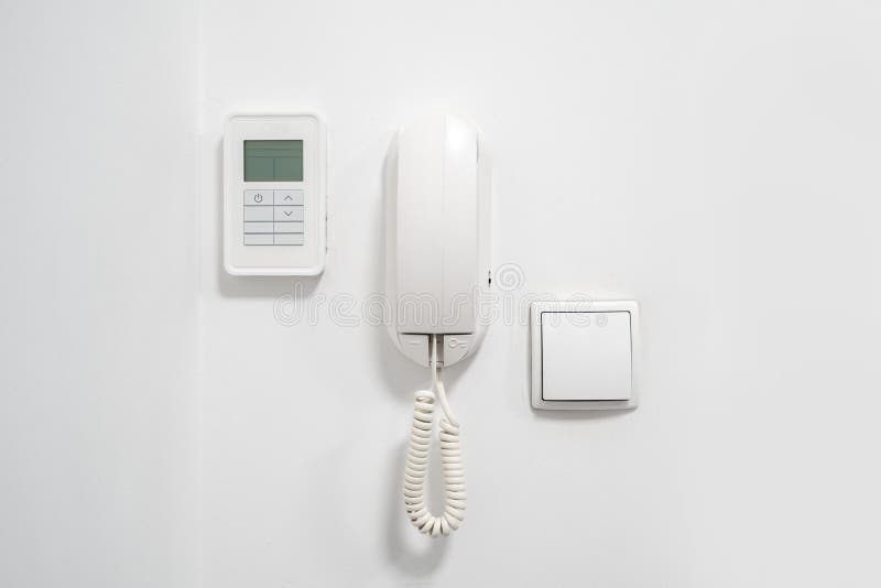 Light Switch, Intercom and Alarm on Wall in Flat Stock Image - Image of ...
