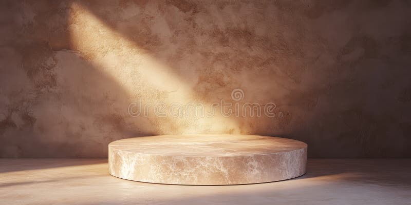 Light Tan Stone Podium with a Smooth Matte Surface, Illuminated with ...