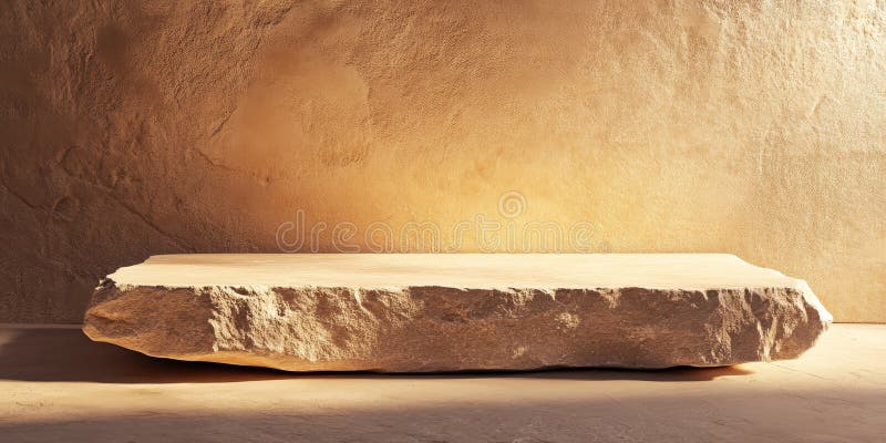 Light Tan Stone Podium with a Smooth Matte Surface, Illuminated with ...