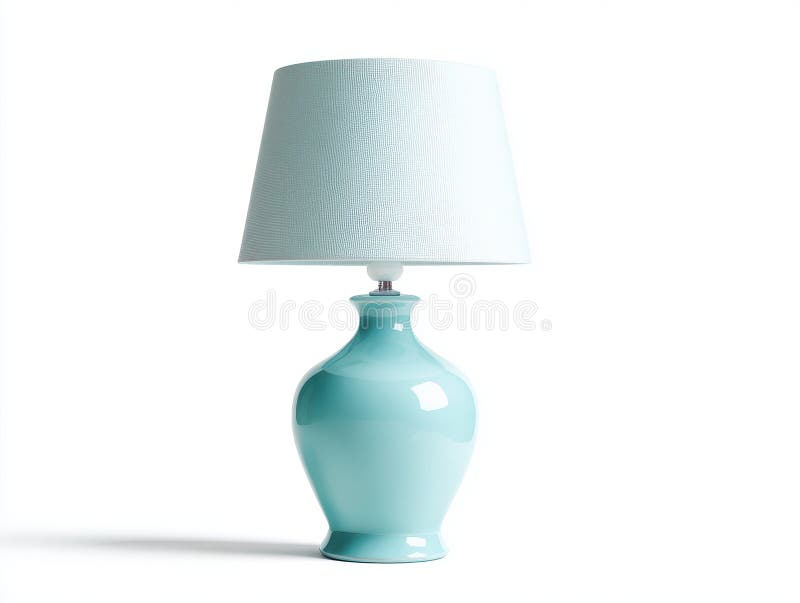 Teal Ceramic Table Lamp with Textured Light Blue Shade on White ...