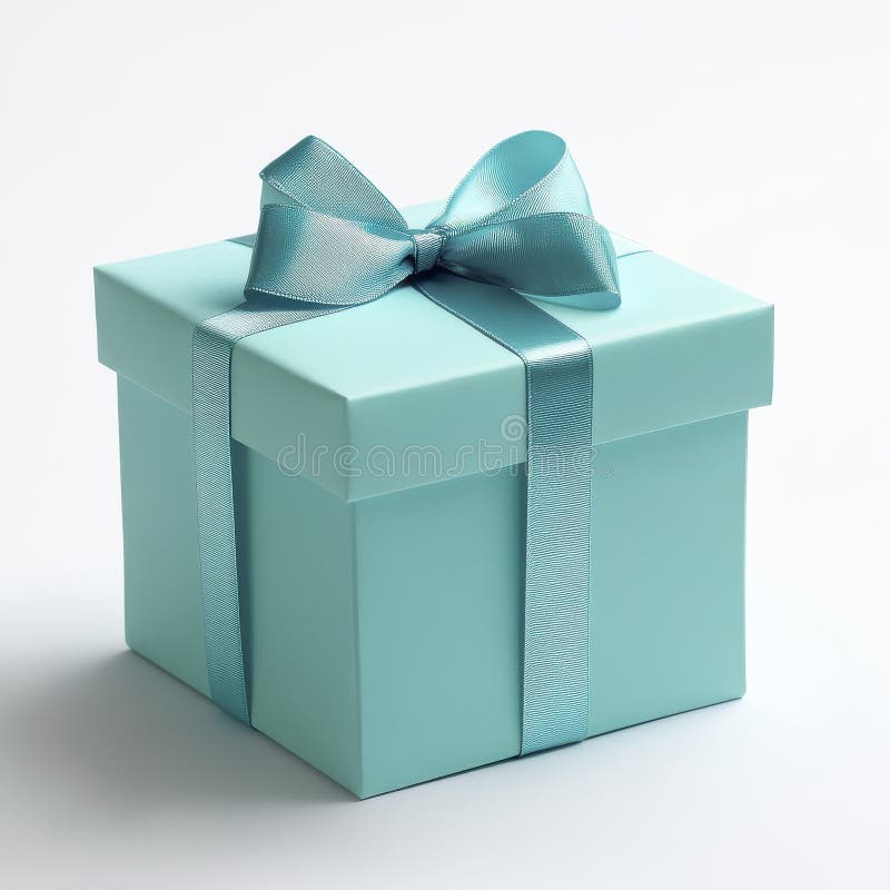Light Teal Gift Box with Metallic Ribbon on White Background Stock ...