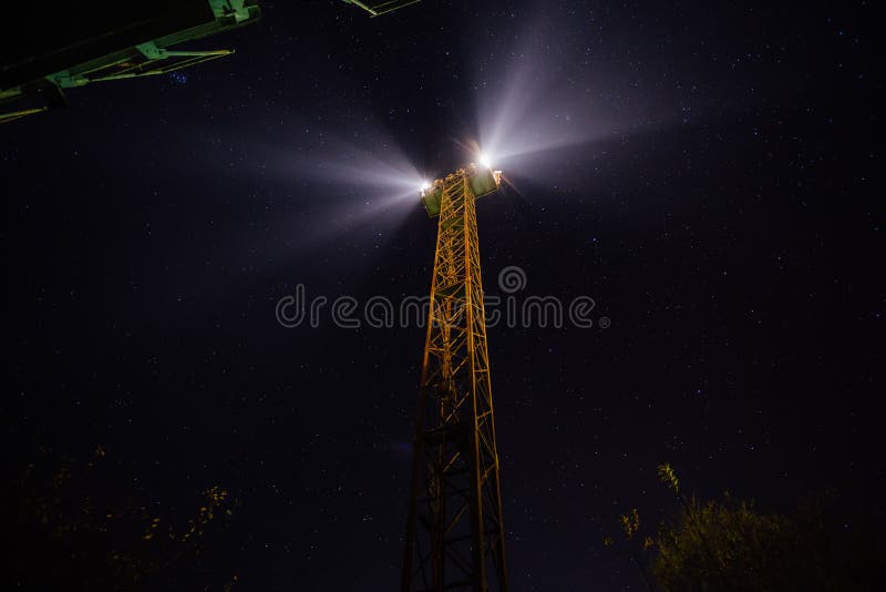Light Tower in Starry Night Stock Photo - Image of bright, sport: 131466958