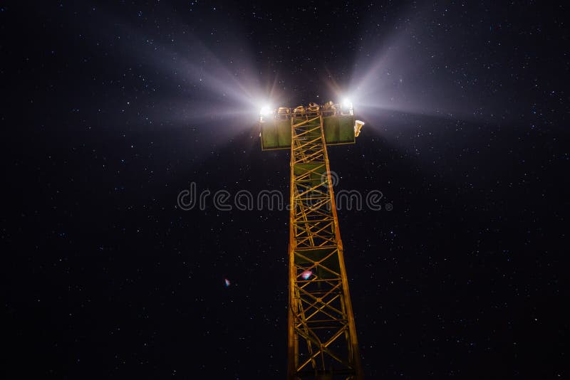 Light Tower in Starry Night Stock Photo - Image of sport, stadium ...