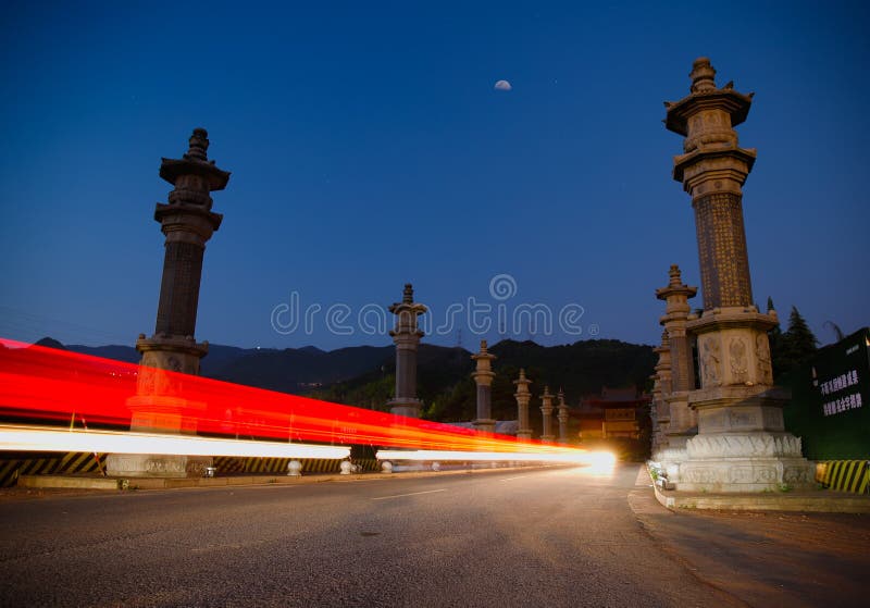 Light Track Under the Pagoda Stock Image - Image of town, street: 249166501